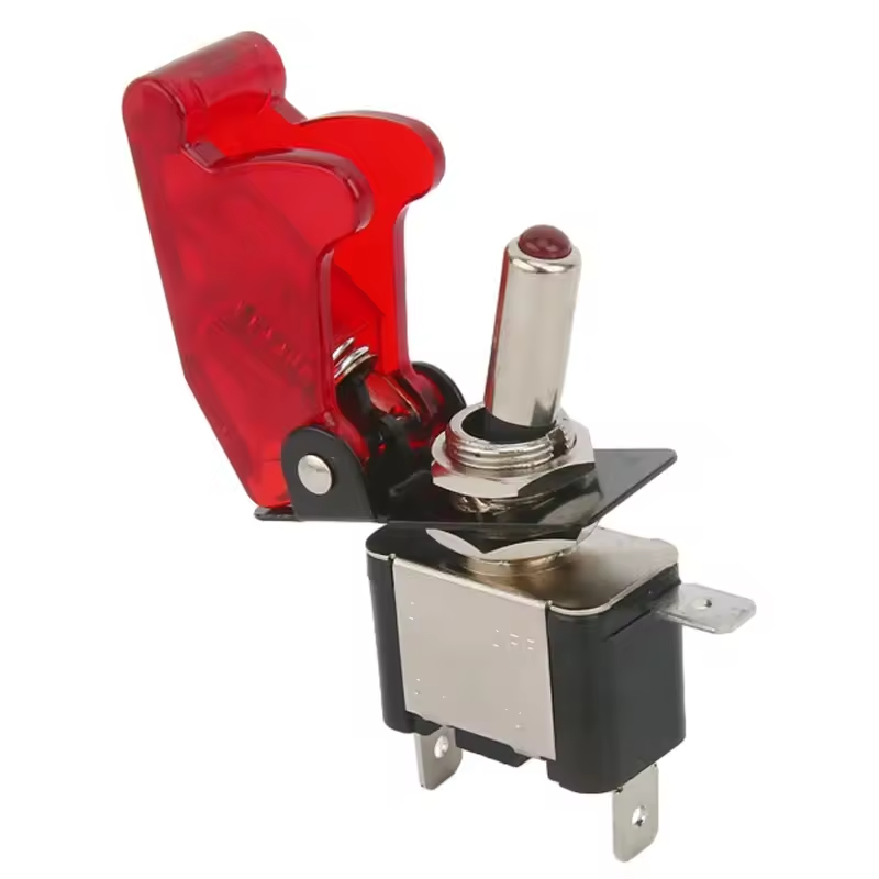 Red LED Toggle Switch – Missile Style, 3-Pin, Heavy Duty SPST – Zaitronics